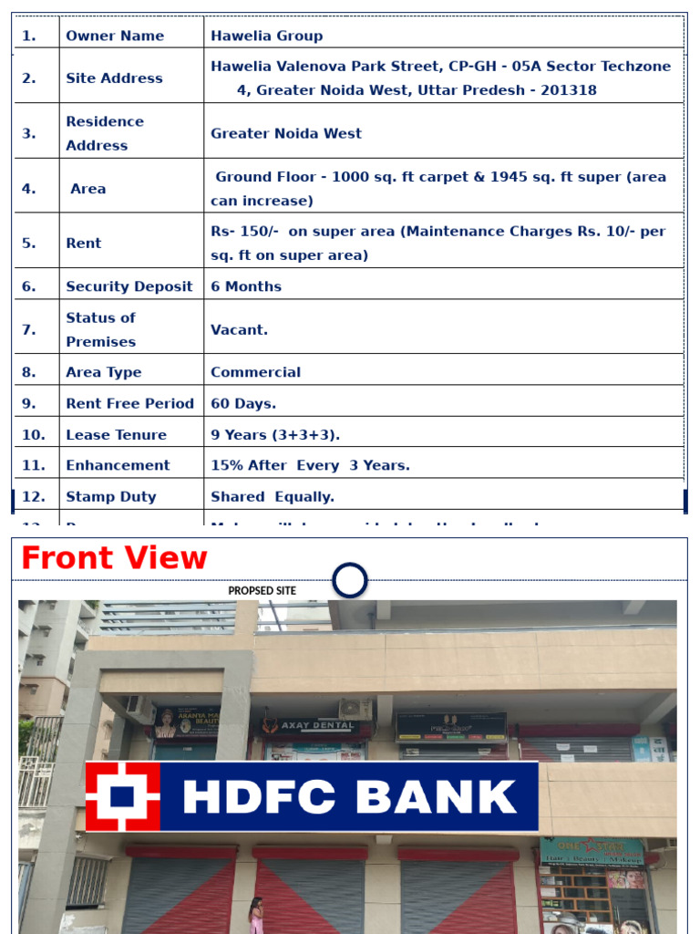 HDFC BANK - Hawelia Valenova Techzone 4 Greater Noida West Option-1 | PDF