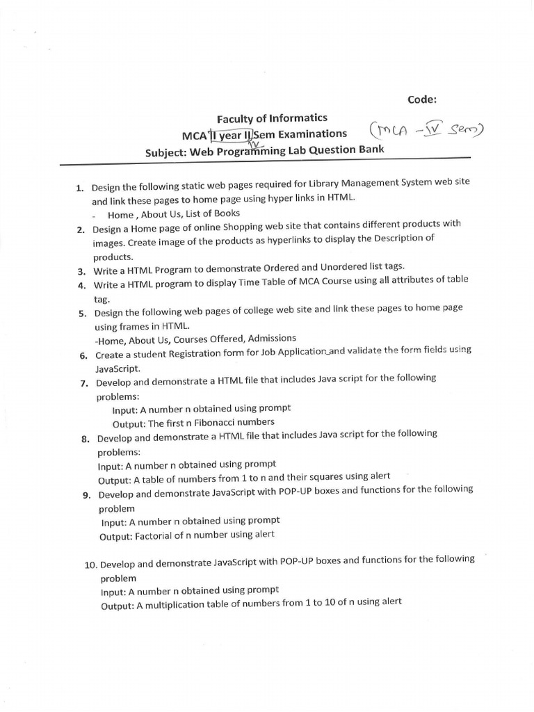 MCA IV SEM WEB PROGR | PDF