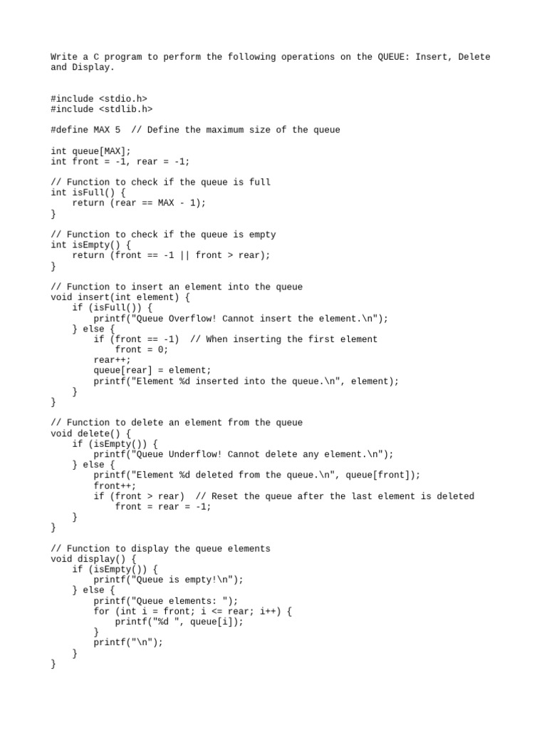 Write A C Program To Perform The Fo | PDF