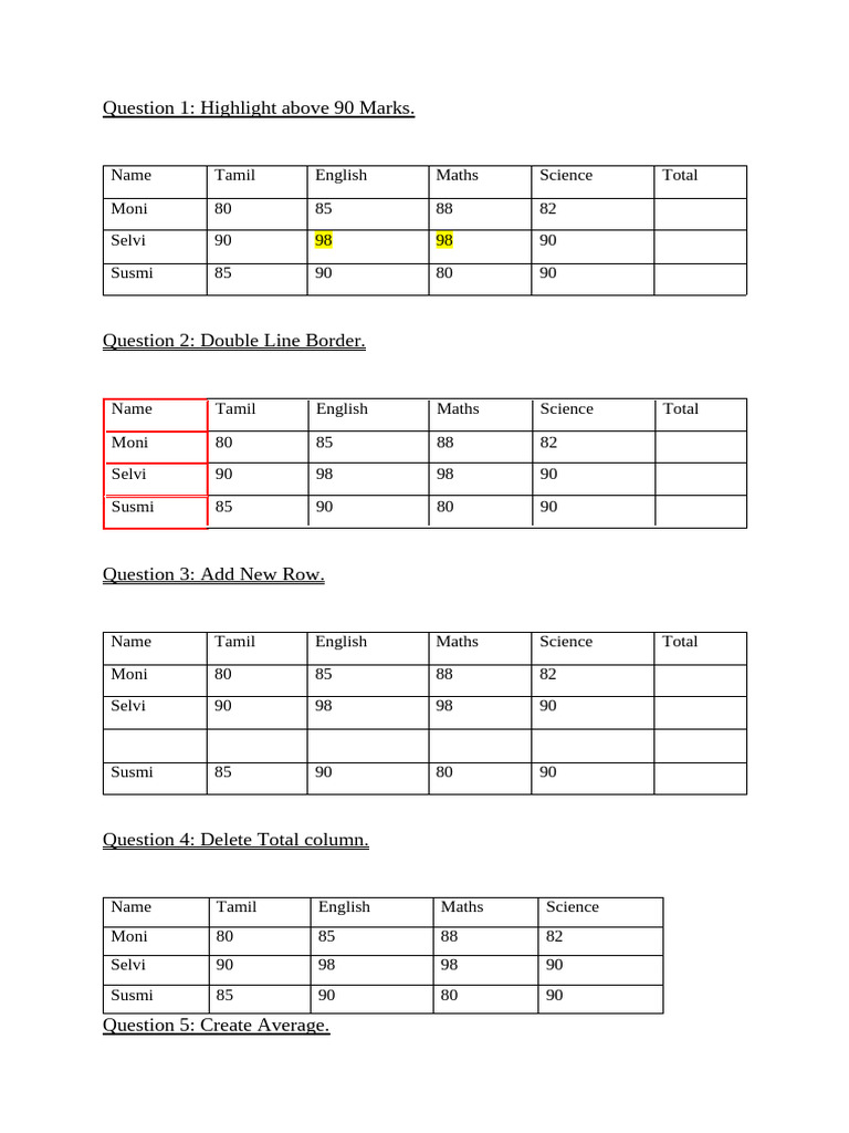 Practical (MS Word, Table) | PDF