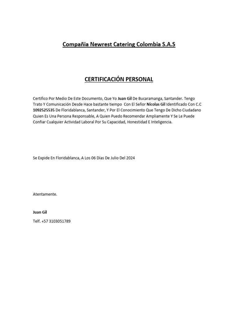 Certificado Personal 1 | PDF