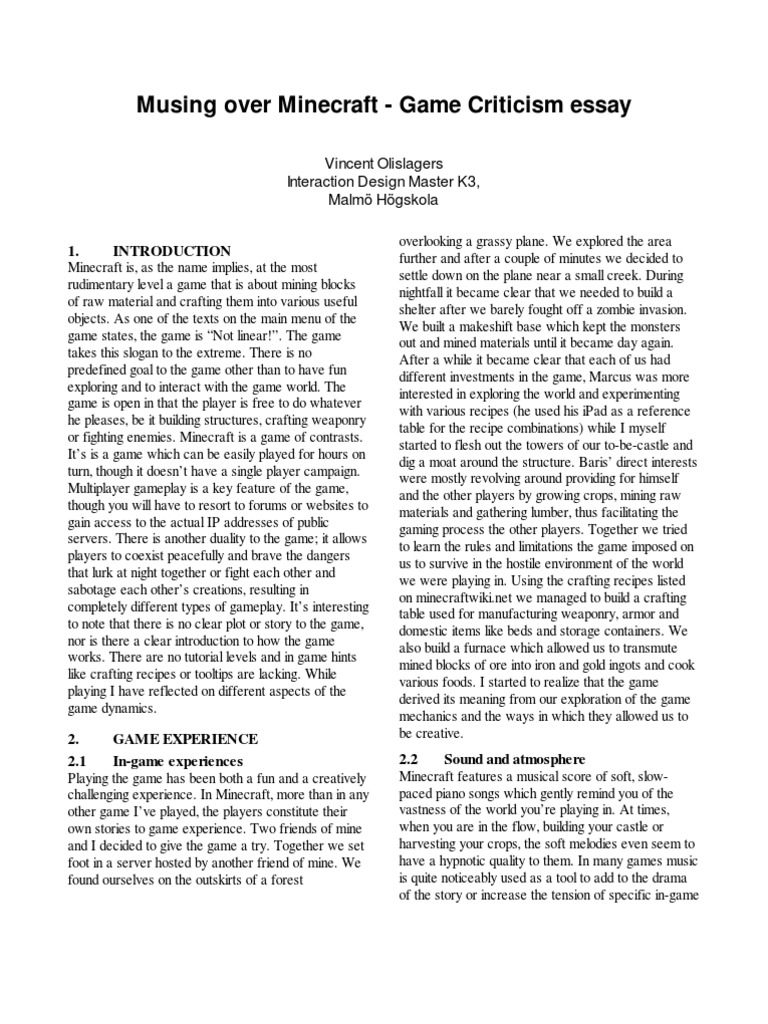 Minecraft Game Criticism Essay | PDF | Minecraft | Video Game Development