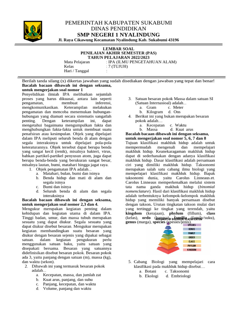 Soal PAS Ganjil IPA Kelas 7 | PDF