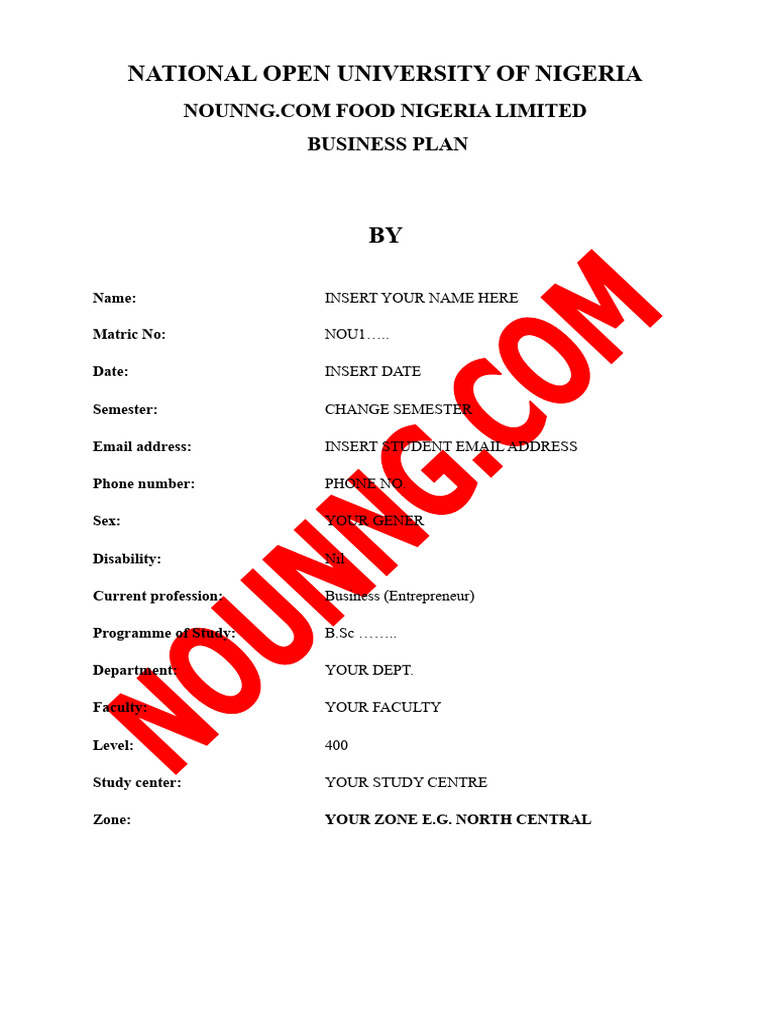 NOUN GST302 Business Plan Sample | PDF | Nigeria | Foods