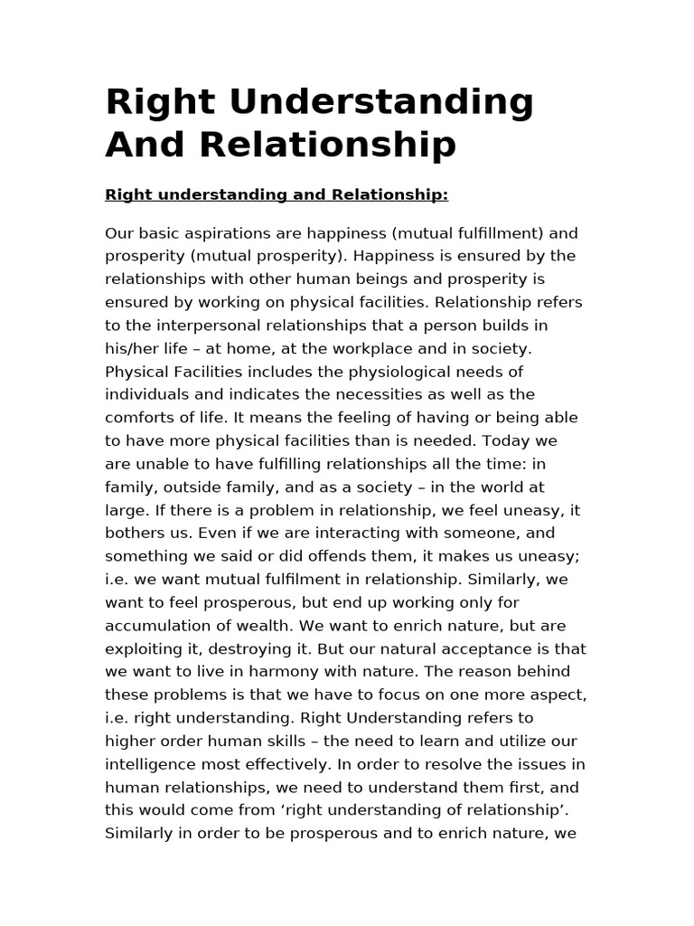 Right Understanding Relationship and Physical Facility | PDF ...
