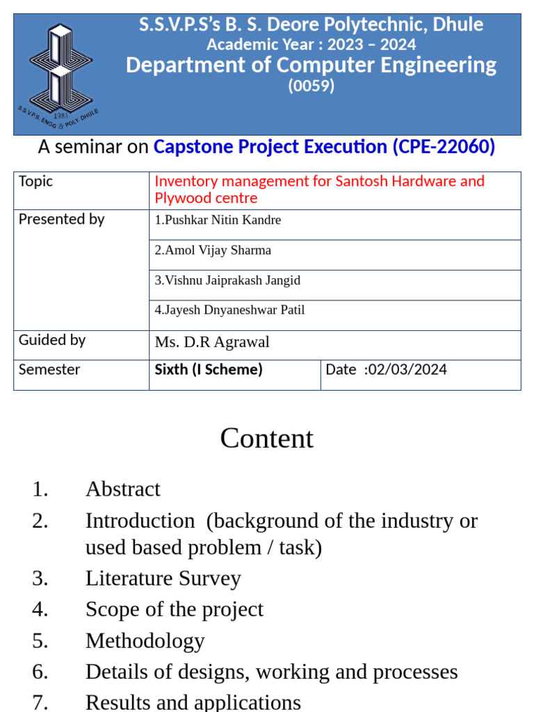 Project Seminar CPE Final | PDF | Warehouse | Inventory
