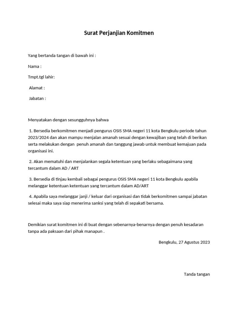 Surat Perjanjian Komitmen Osis | PDF