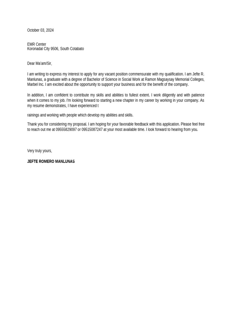 Application Letter 2 | PDF