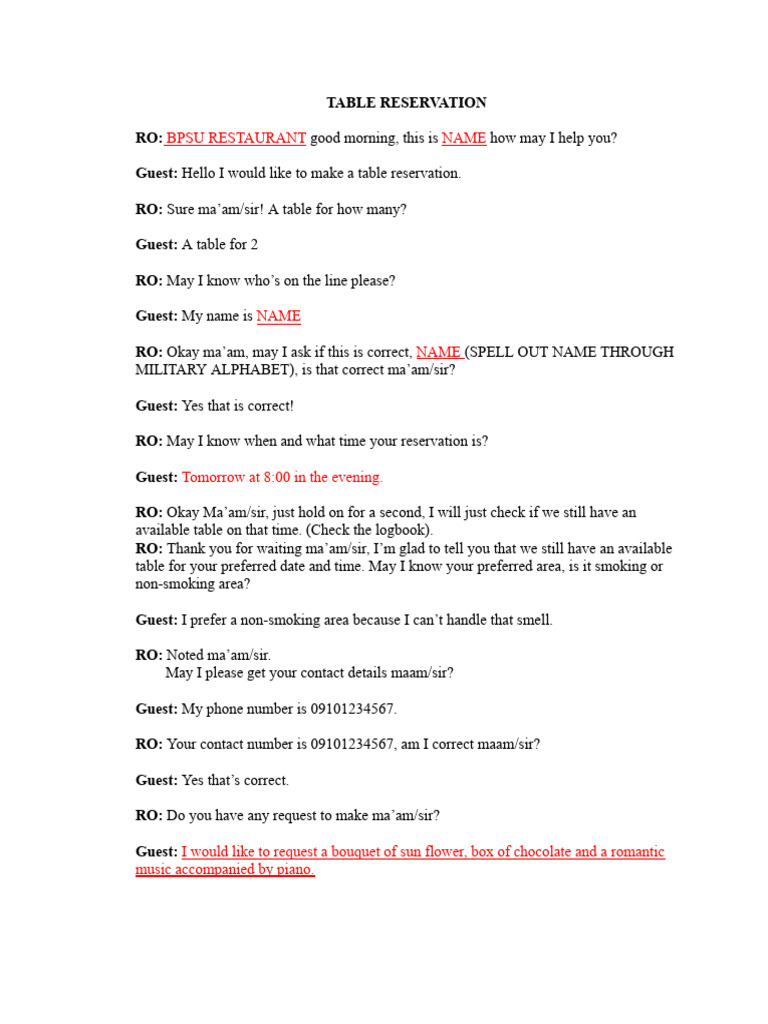 Table Reservation | PDF