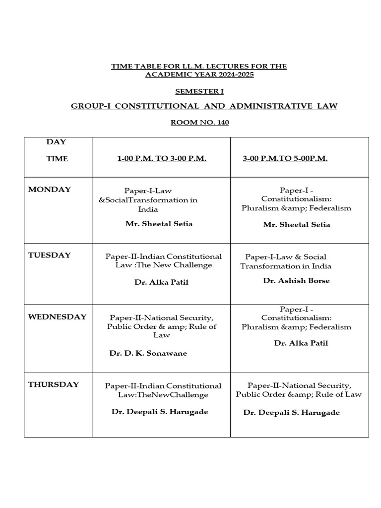 LL.M. Lecture Timetable 2024-2025 | PDF | Governance | Political Science