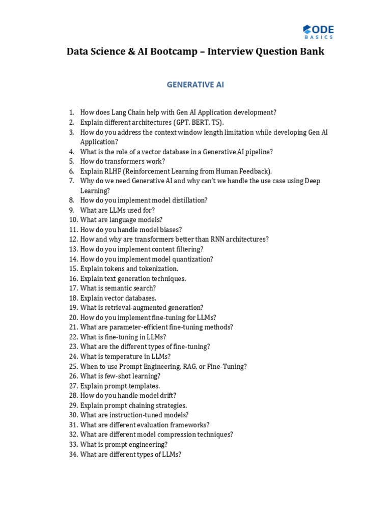 Generative AI Interview Question Bank | PDF