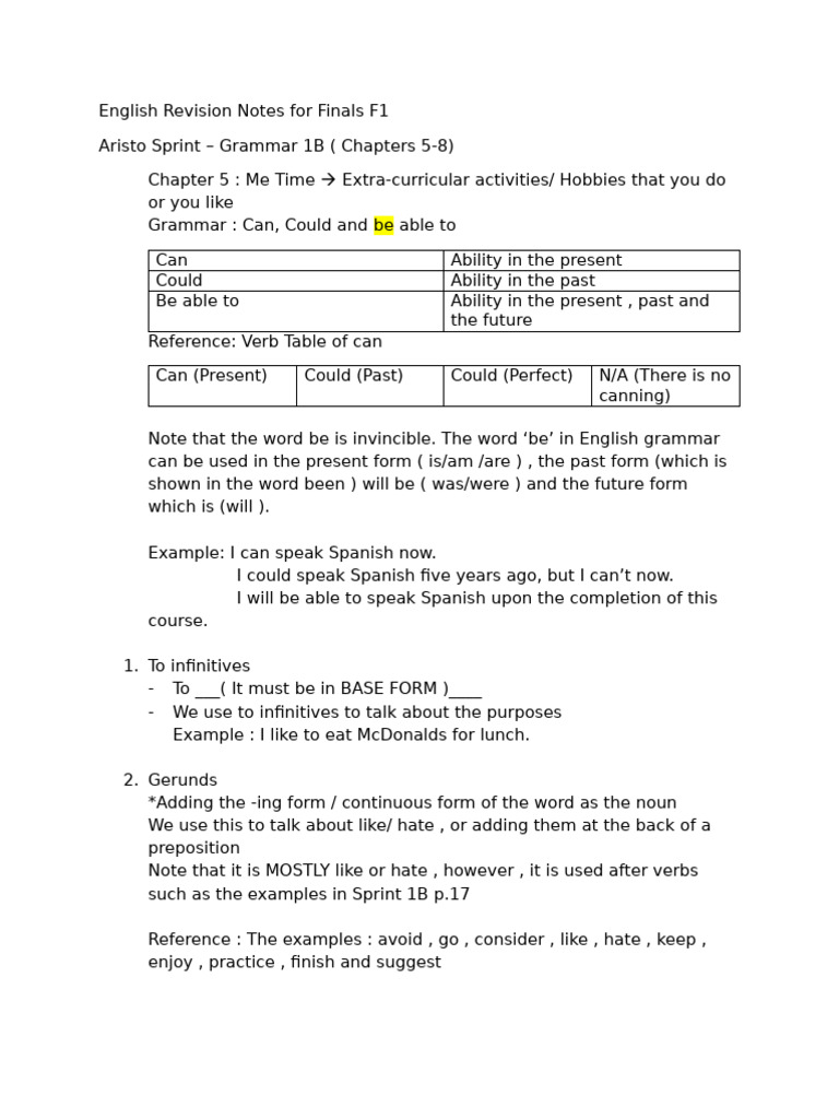 English Revision Notes For Finals (Grammar) | PDF | Pronoun | Noun