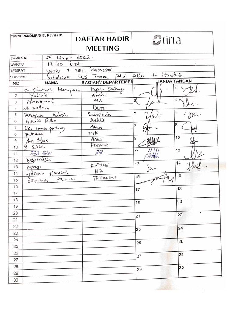 Daftar Hadir Meeting 25 Mar 2023 | PDF