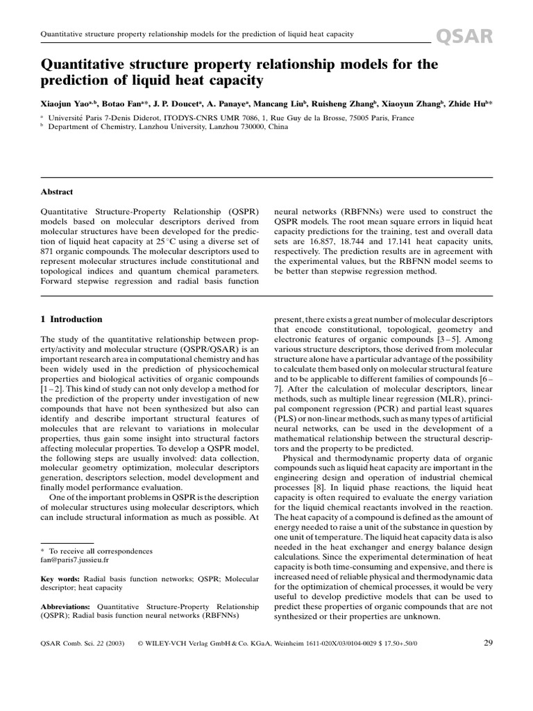 qsar.200390003 | PDF | Quantitative Structure–Activity Relationship | Molecules