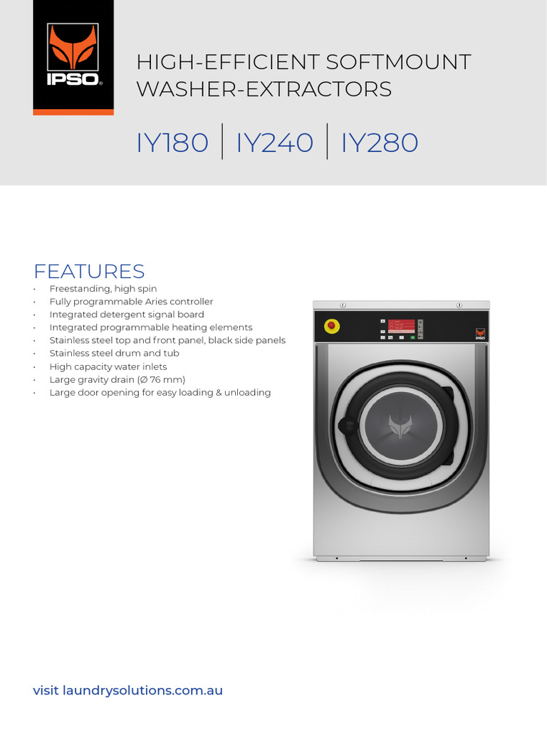 IPSO IY180 280E Washer Extractor Spec Sheet | PDF | Washing Machine ...
