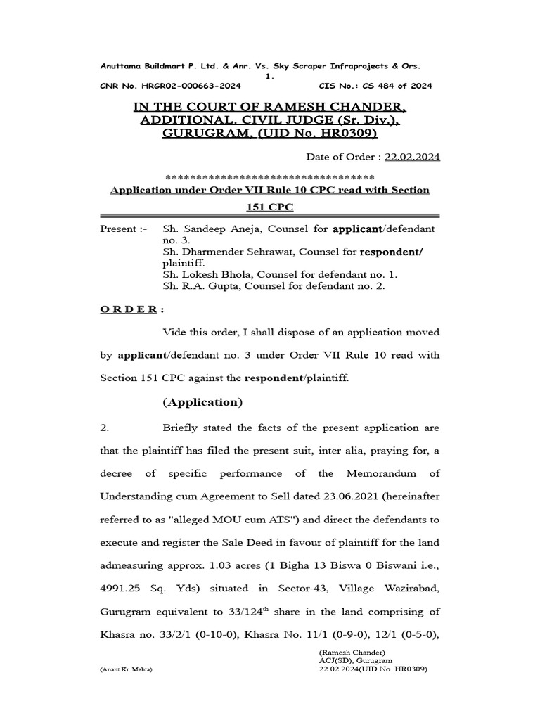 Gurgaon District Court 22.02.2024 | PDF | Lawsuit | Justice