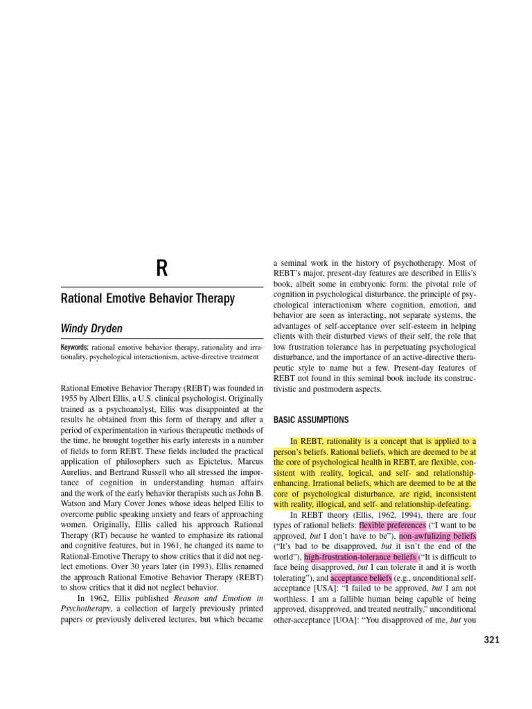 REBT Overview by Windy Dryden | PDF | Rational Emotive Behavior Therapy ...
