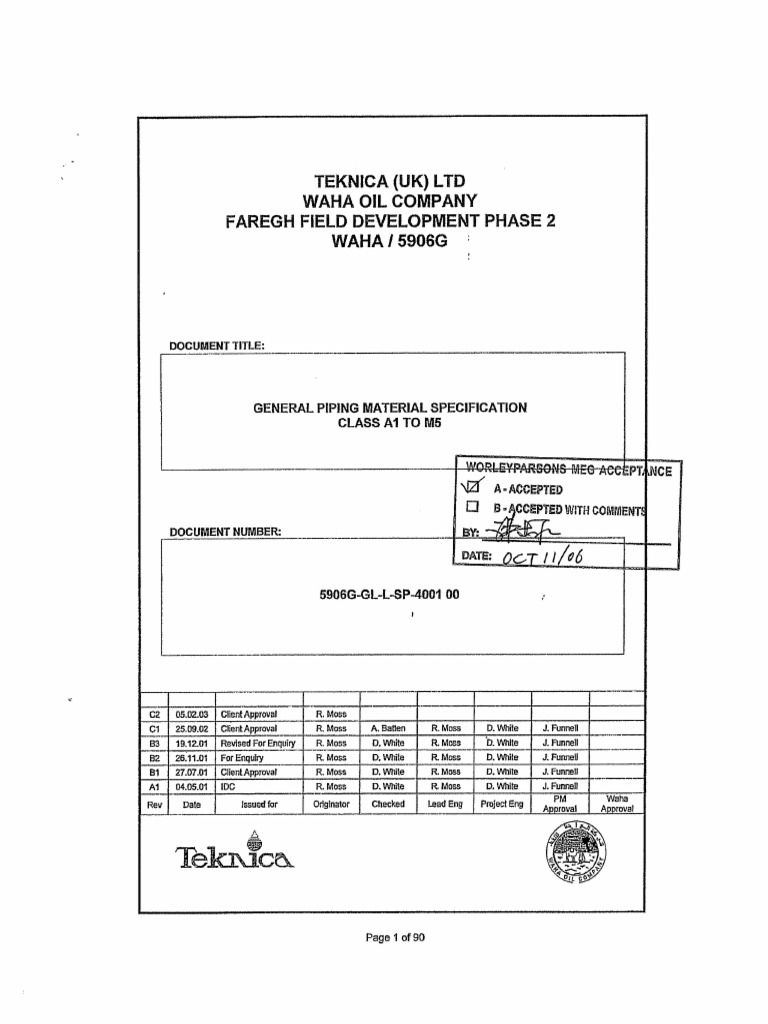 5906G-GL-L-SP-4001 00 RC2 General Piping Material Spec | PDF