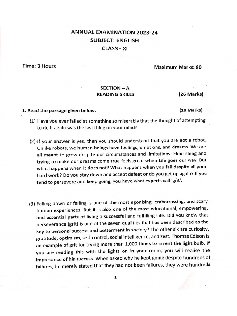 English Annual Exam Pyq (2023-24) Ashiya Noor | PDF