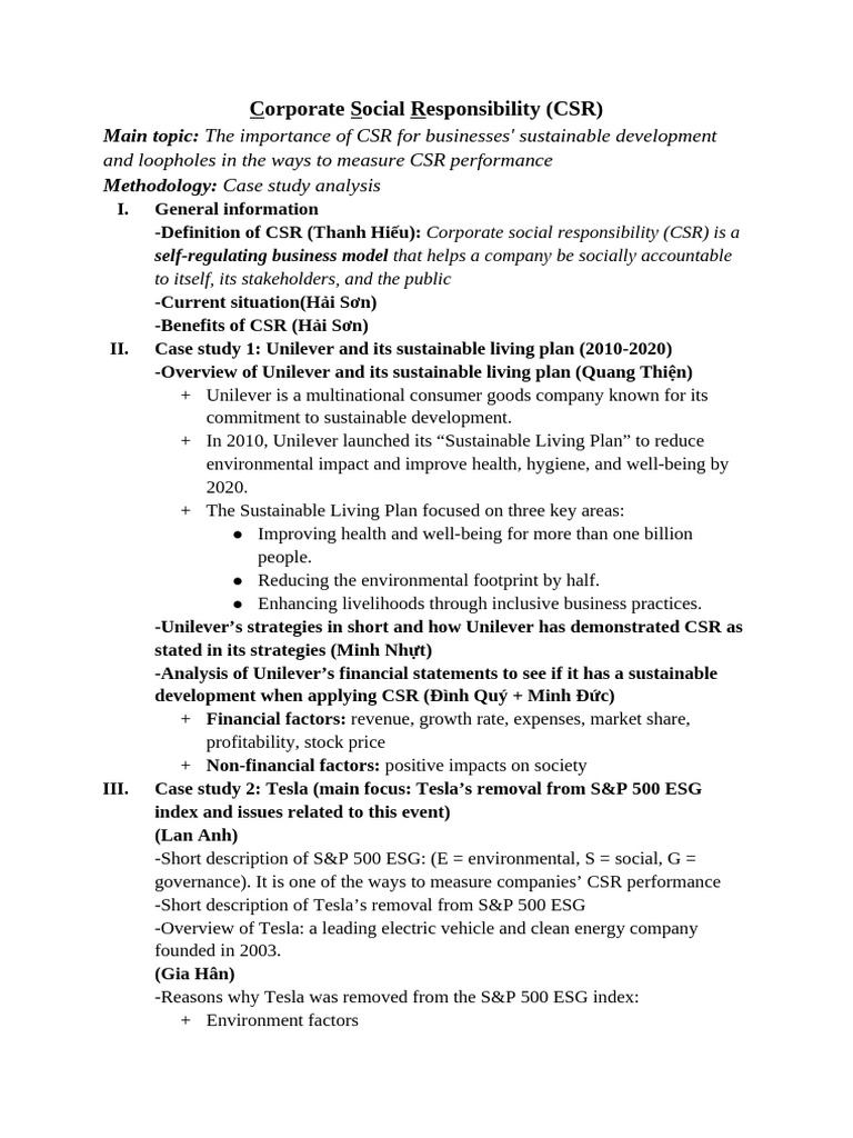 Outline_group9_CSR | PDF | Corporate Social Responsibility | Economy ...