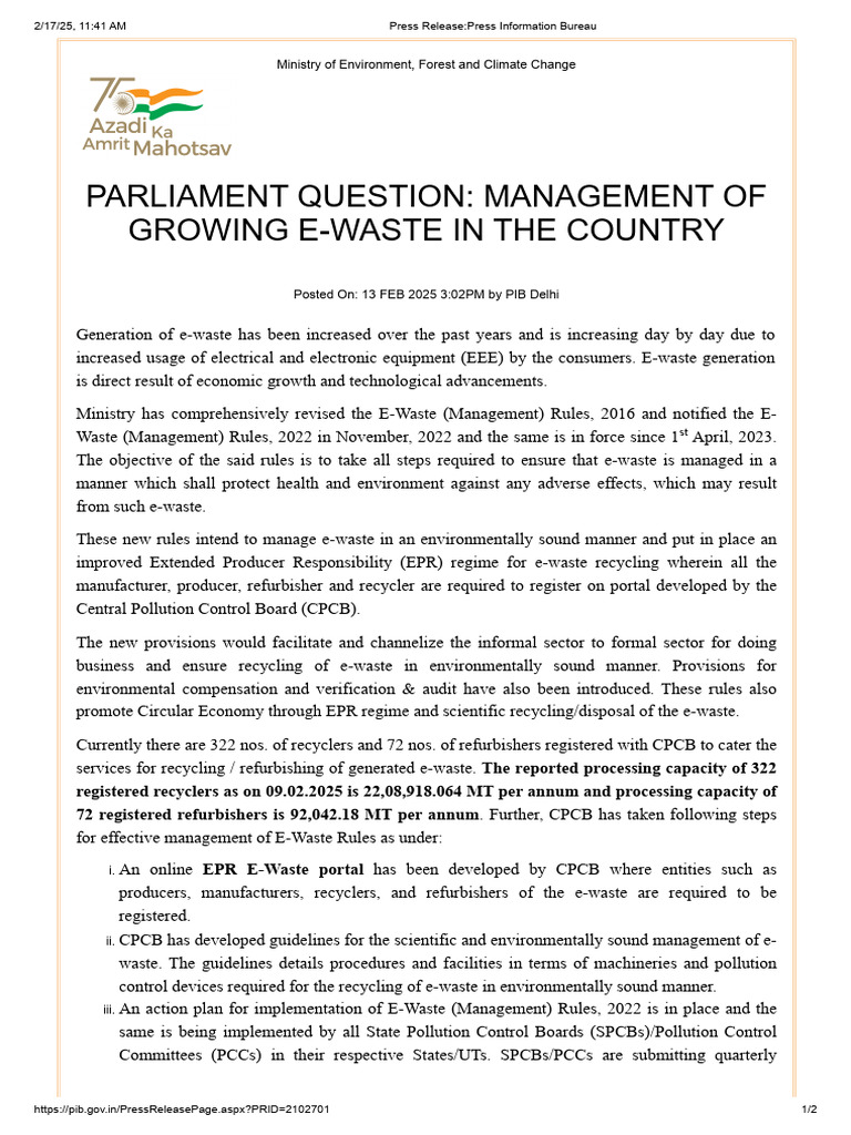 E-Waste Management Rules 2022 Overview | PDF | Electronic Waste ...