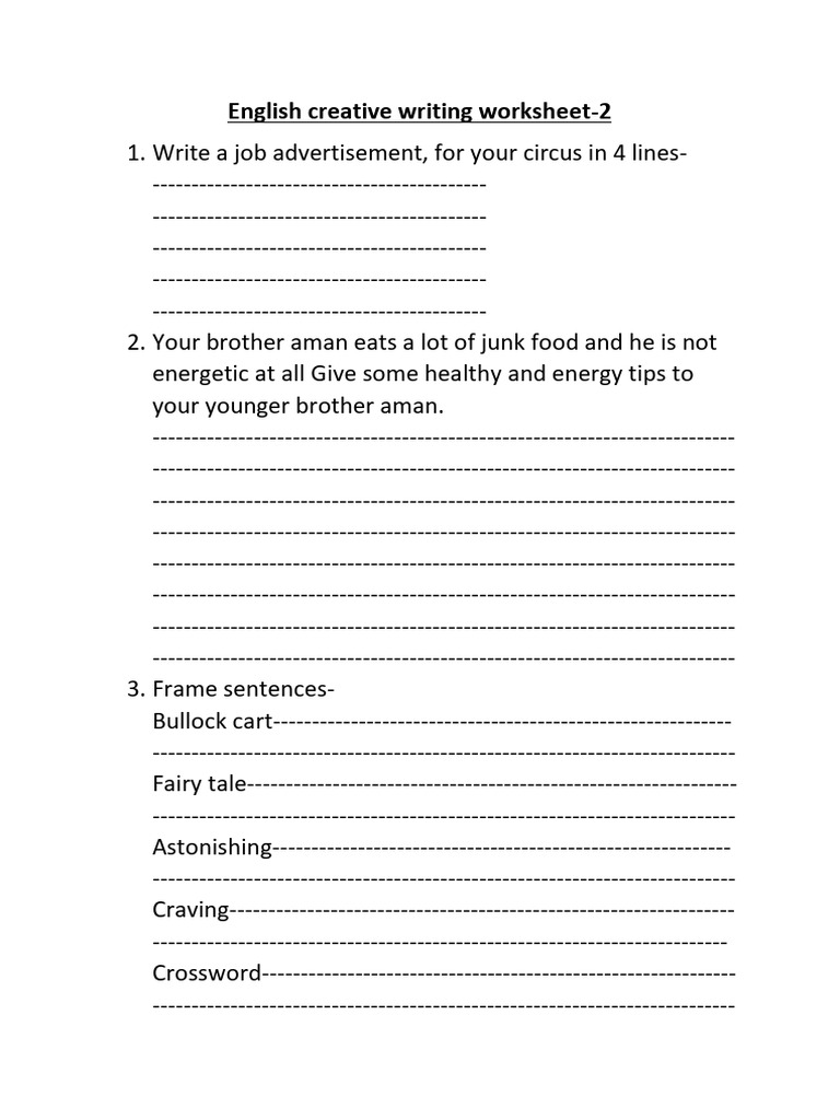 English Creative Writing Worksheet | PDF
