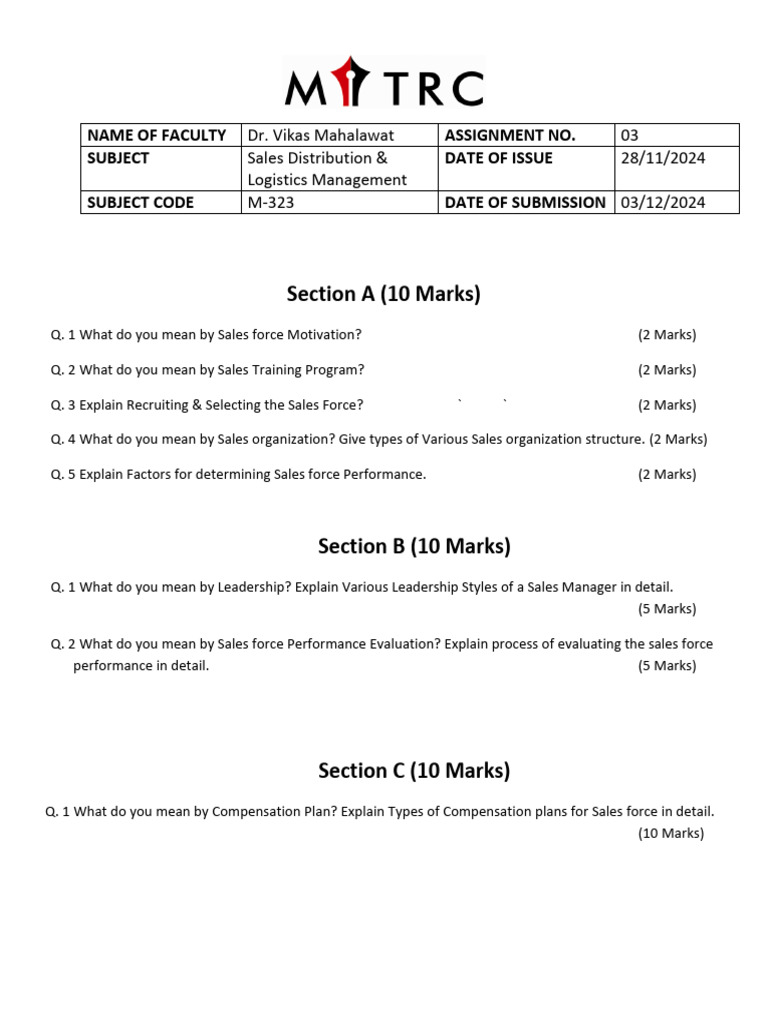 Sales & Logistics Assignment | PDF