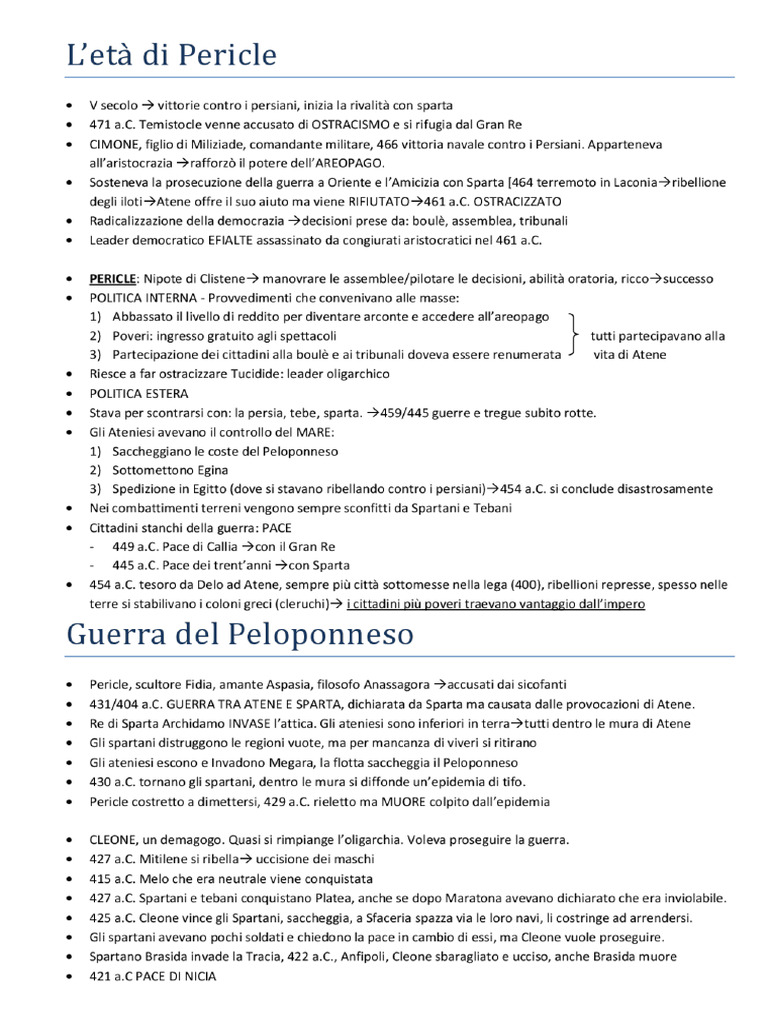 L'Atene Di Pericle e La Guerra Del Peloponneso | PDF
