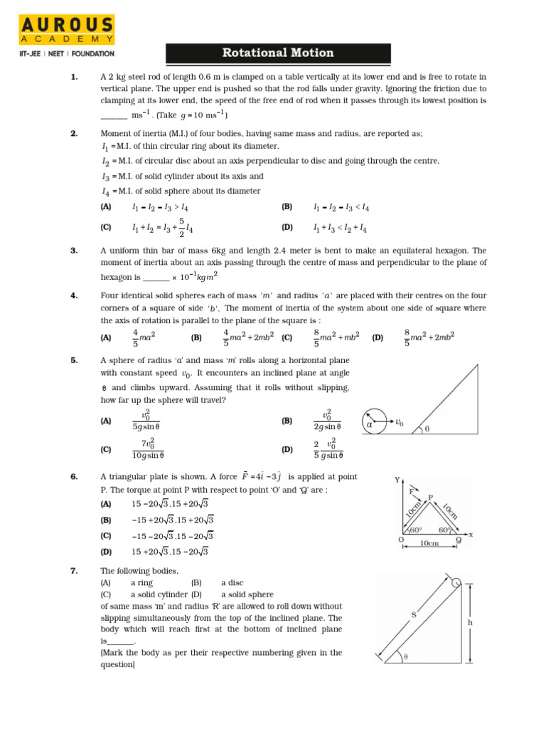 Physics Problems on Moment of Inertia | PDF | Rotation Around A Fixed ...