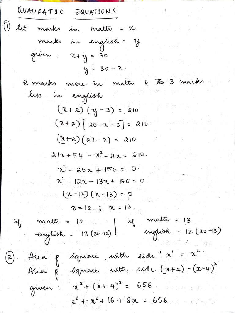 Quadratic - Answer Key | PDF