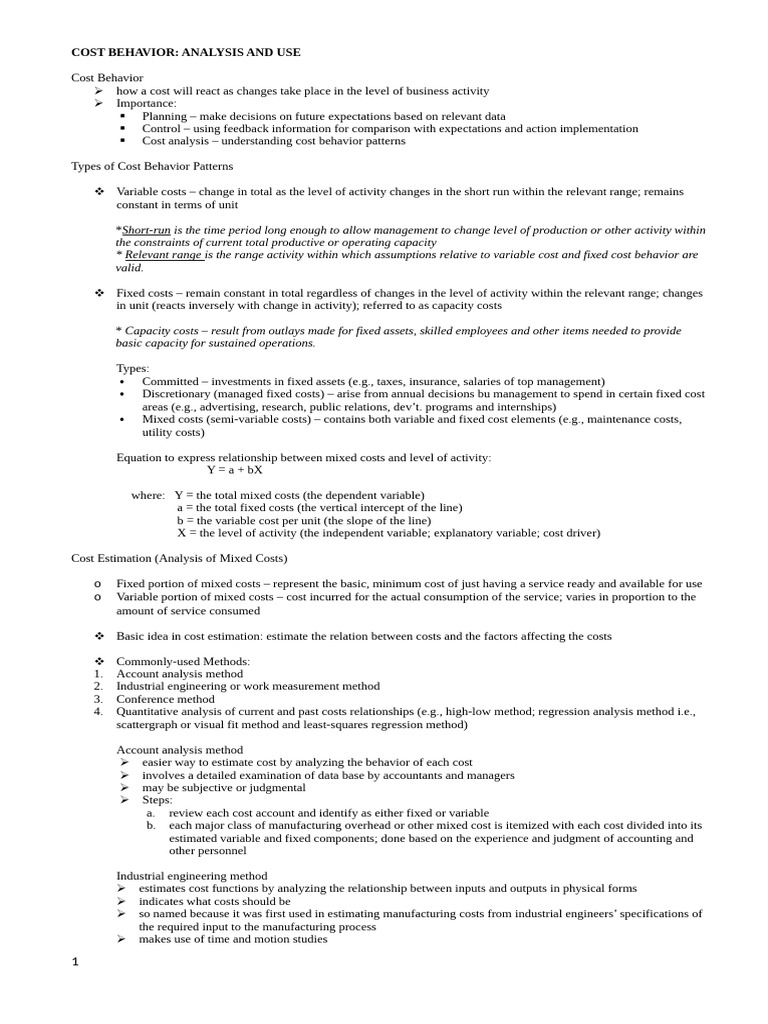 Understanding Cost Behavior Patterns | PDF | Linear Regression | Least ...