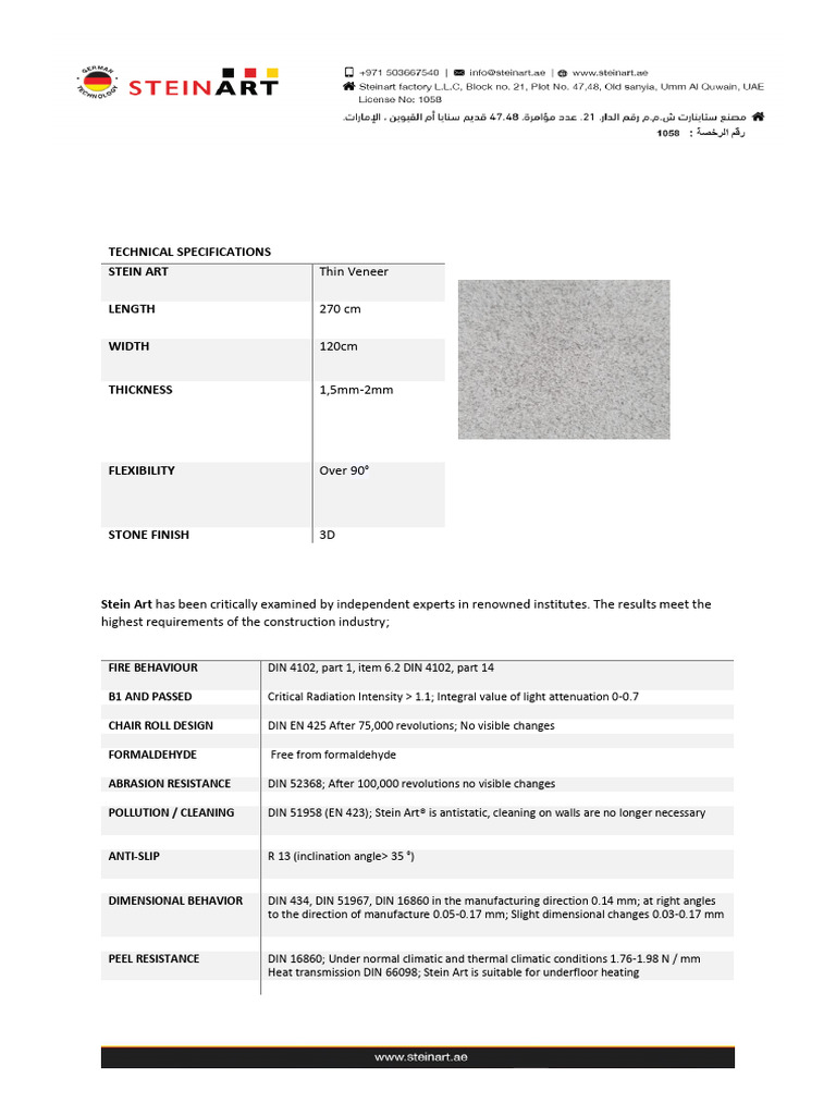 Technical Specification Stein Art Sandstone - 240709 - 141034 | PDF