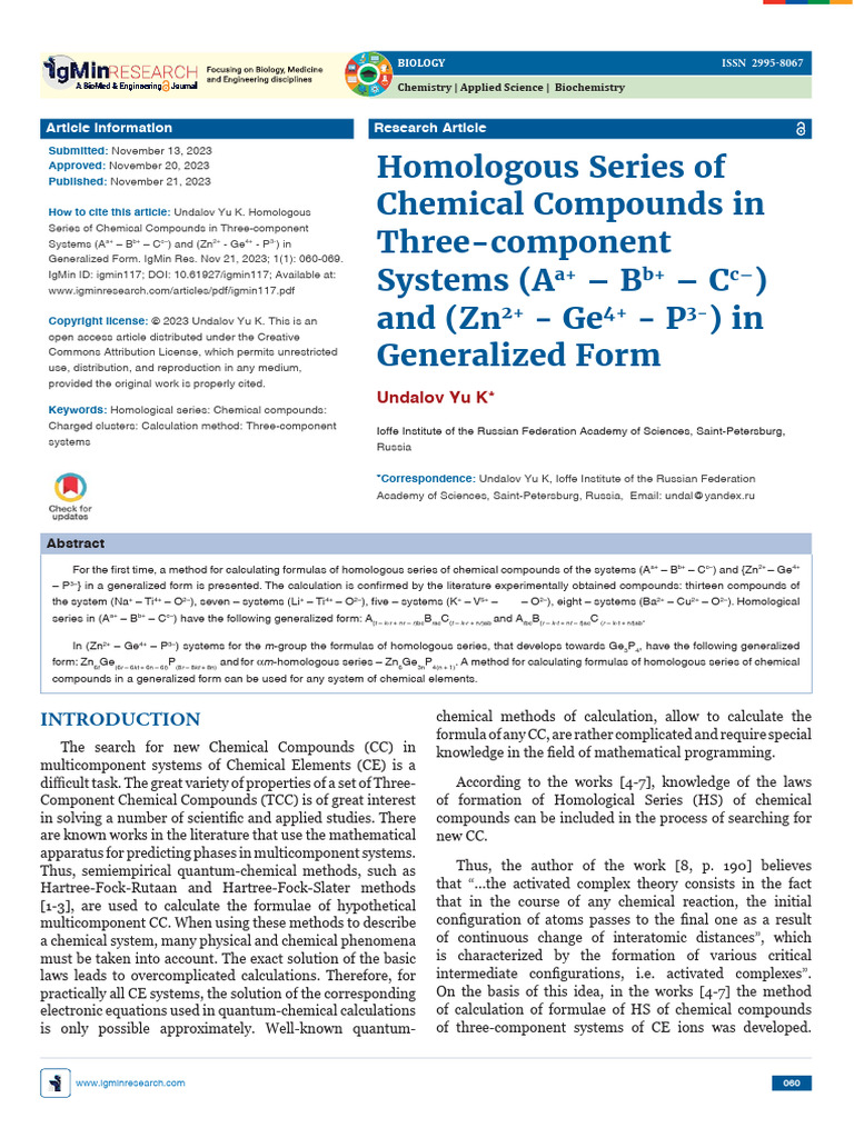 Homologous Series of Chemical Compounds in Three-Component Systems (Aa+ ...