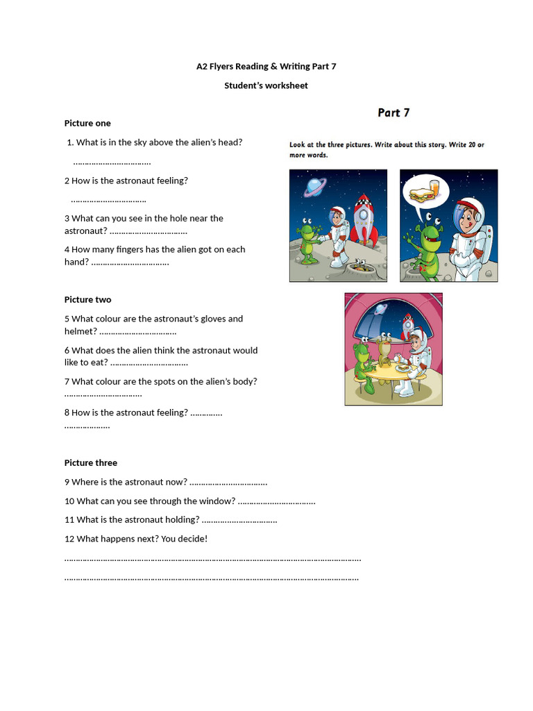 A2 Flyers Writing- student's worksheet | PDF