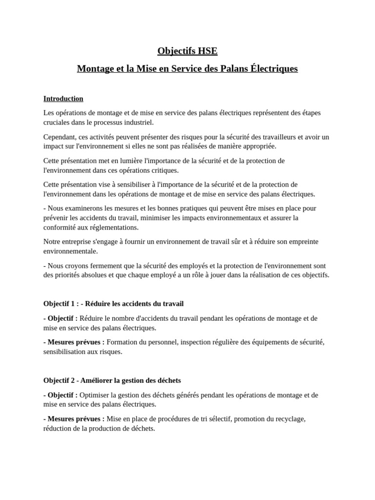 Objectifs HSE | PDF | Sécurité | Gestion des déchets