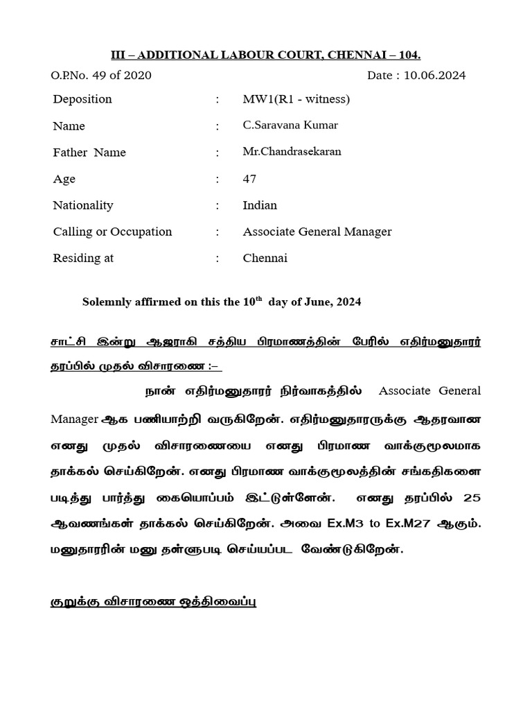 Deposition: MW1 (R1 - Witness) Name: Father Name: Age: 47 Nationality ...
