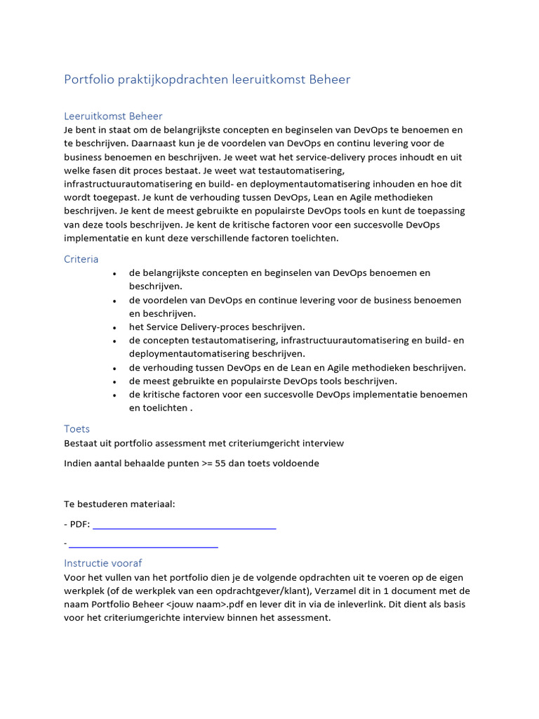 Portfolio Praktijkopdrachten Leeruitkomst Beheer | PDF