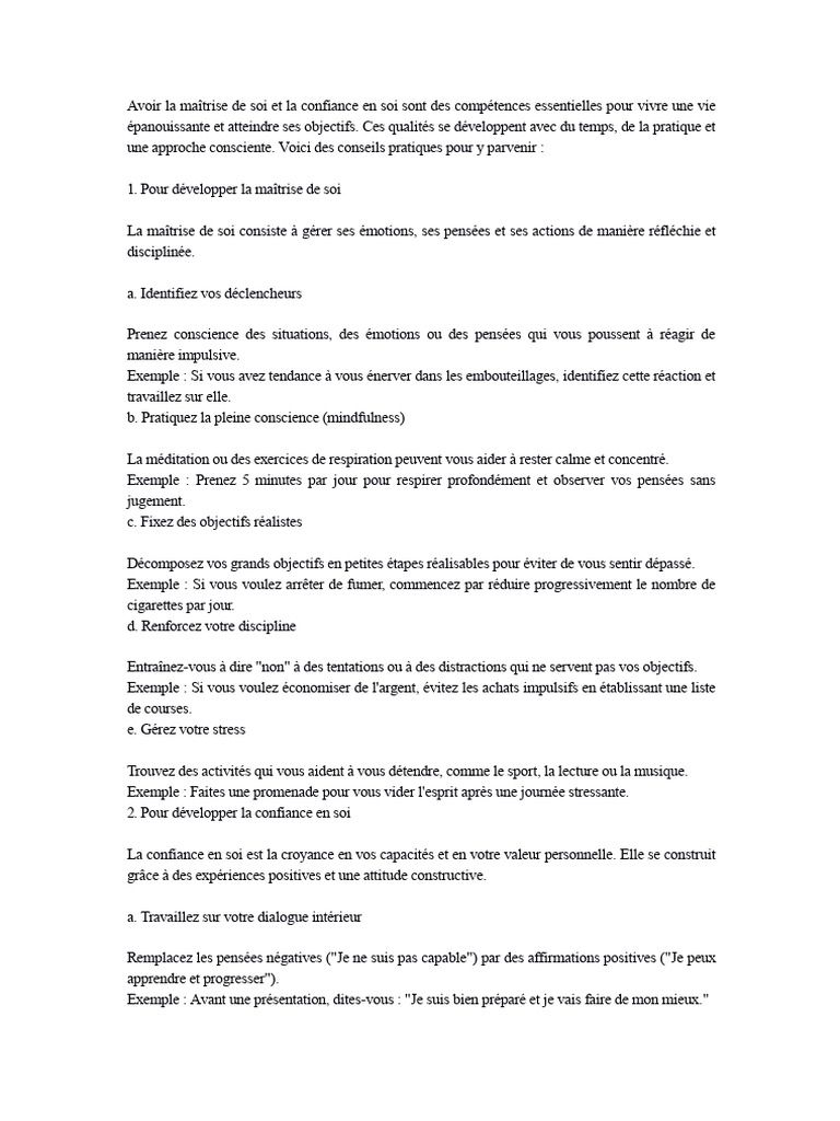 Maîtrise et confiance en soi : 5 conseils clés | PDF | Pleine ...