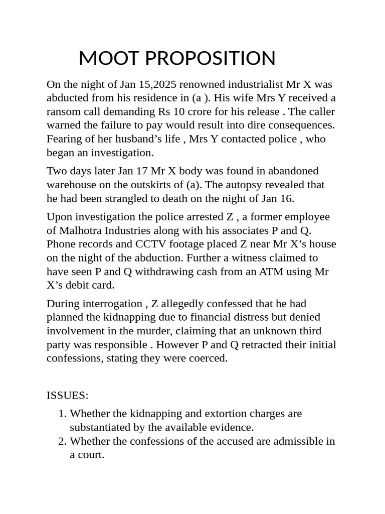 Moot Proposition 1 | PDF