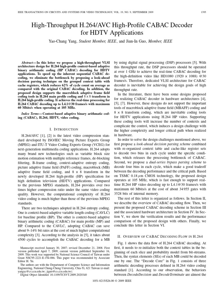 High-Throughput H.264 AVC High-Profile CABAC Decoder | PDF | Computer Science | Computer ...