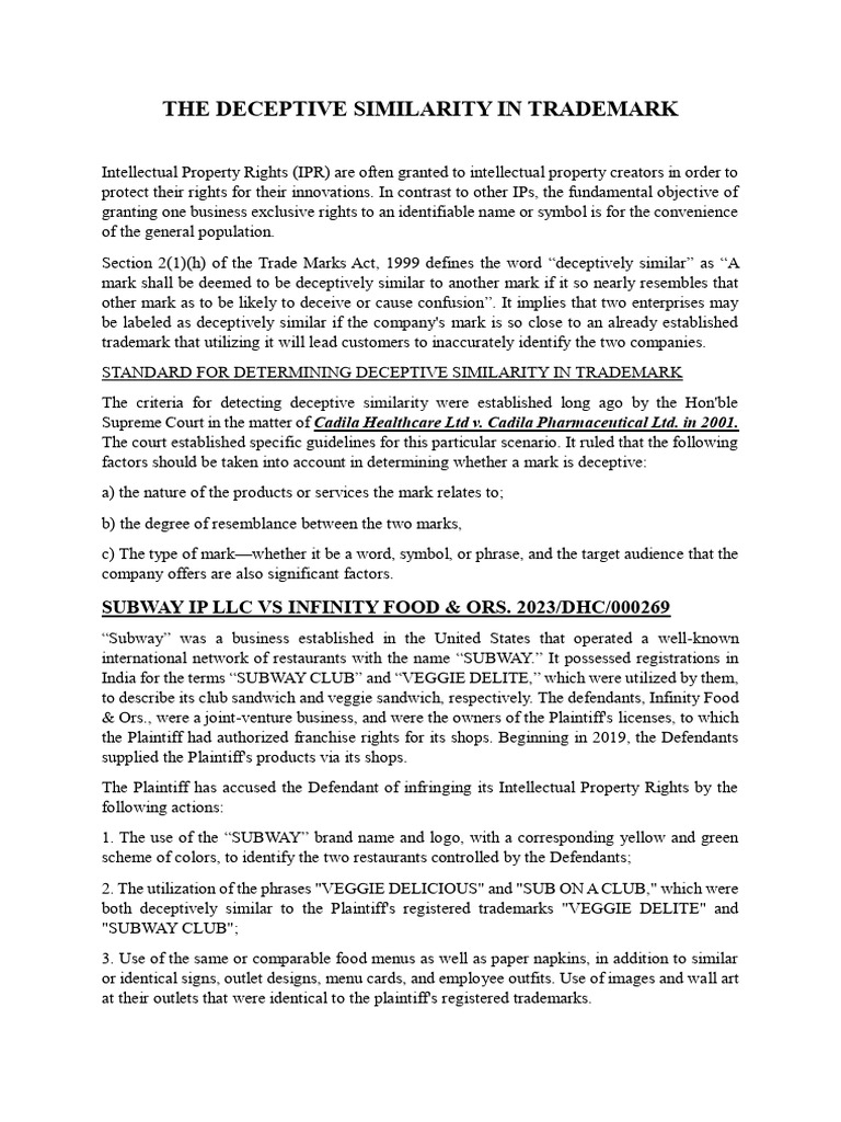 Deceptively Similar Trademarks | PDF | Trademark | Trademark Infringement