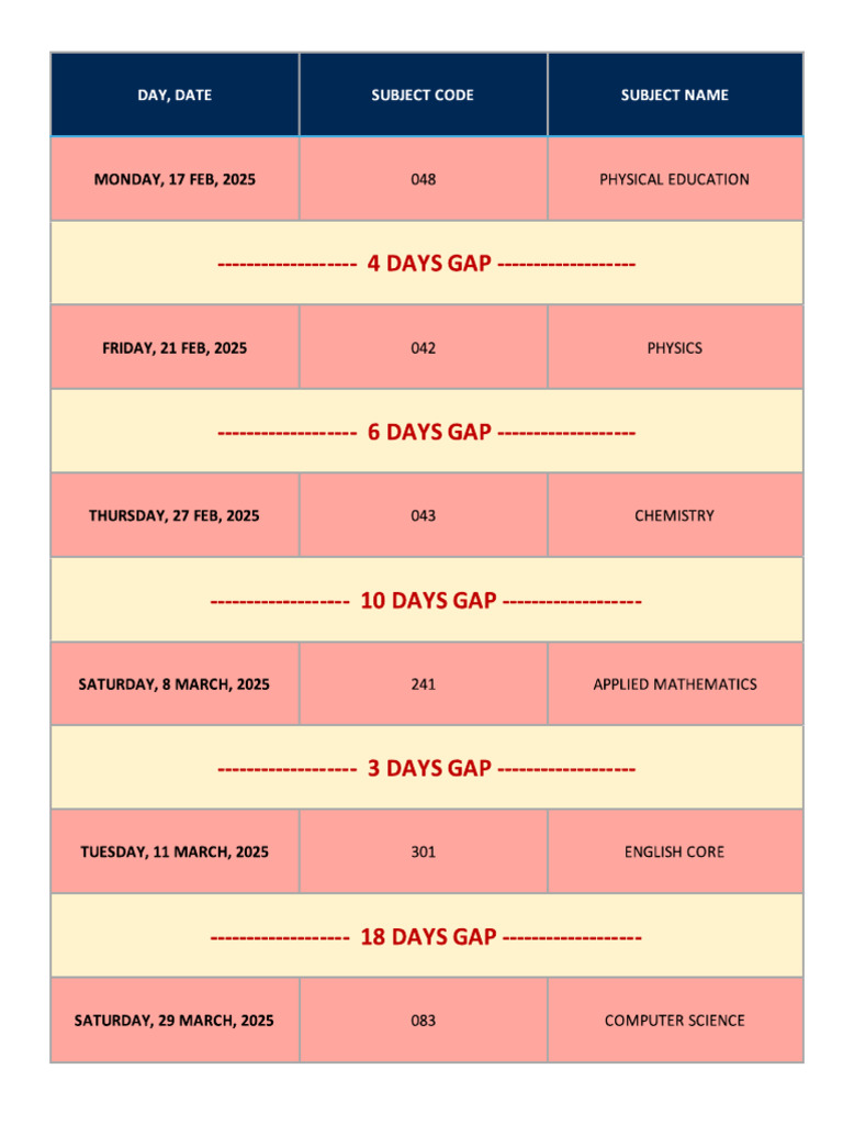 Date Sheet 2025 | PDF