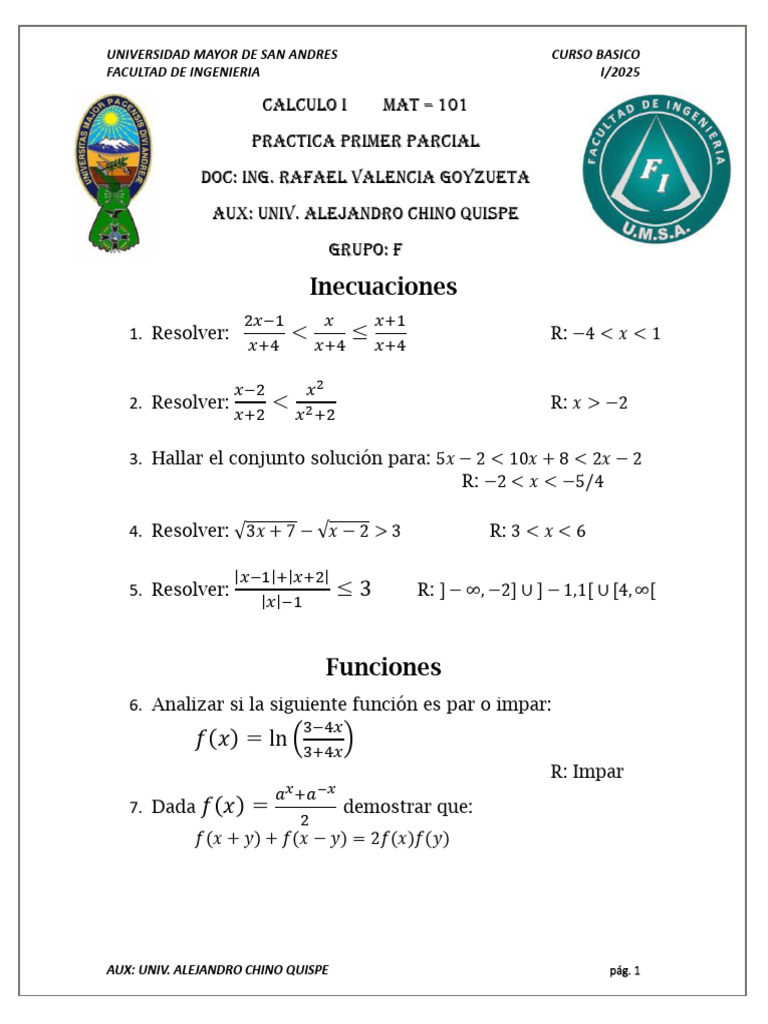 Practica 1 Mat101 Gf | PDF | Matemáticas | Análisis matemático