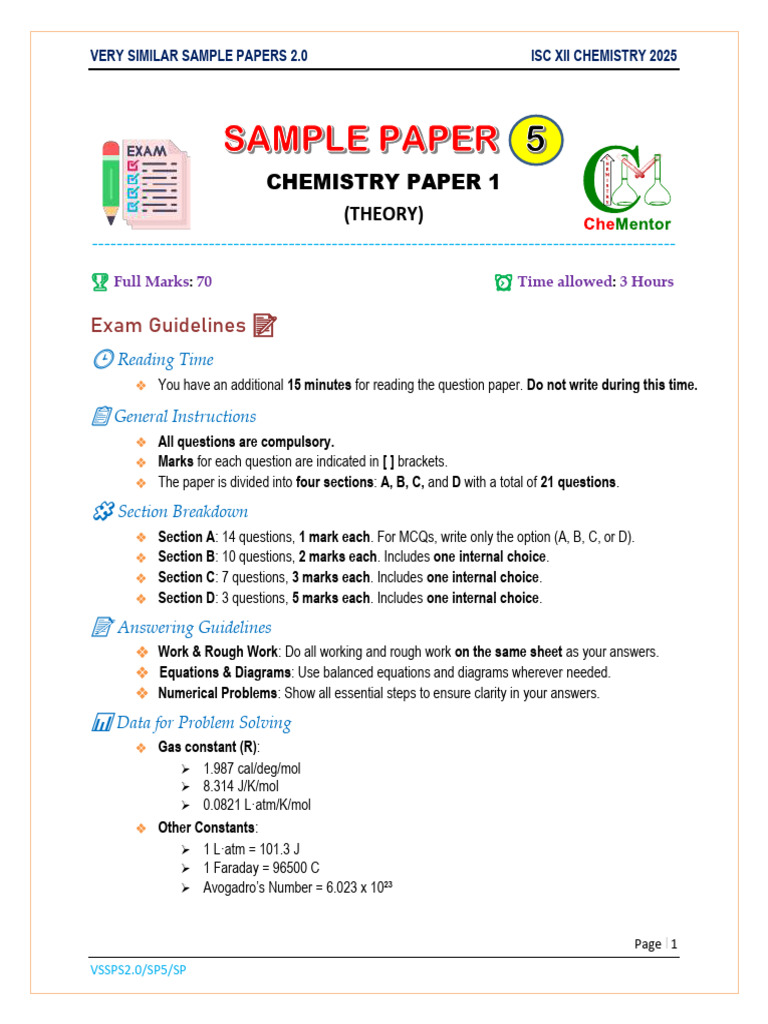 Sample Paper 5 (SP) | PDF | Hydroxide | Osmosis