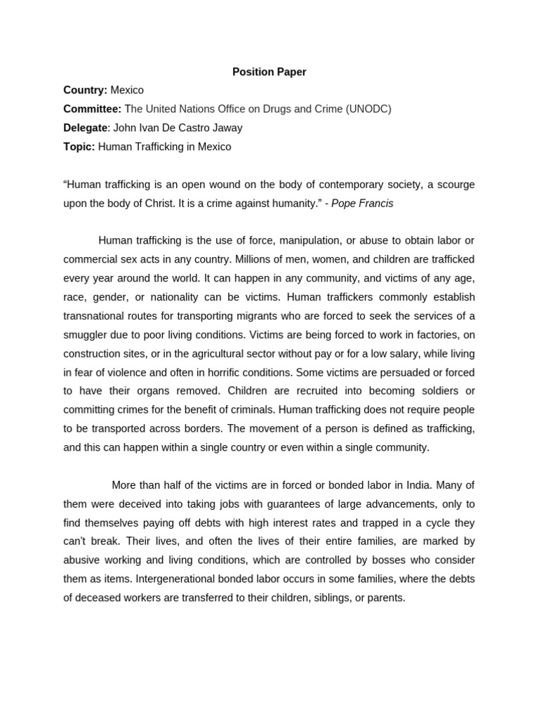 Position Paper Pdf Human Trafficking Smuggling