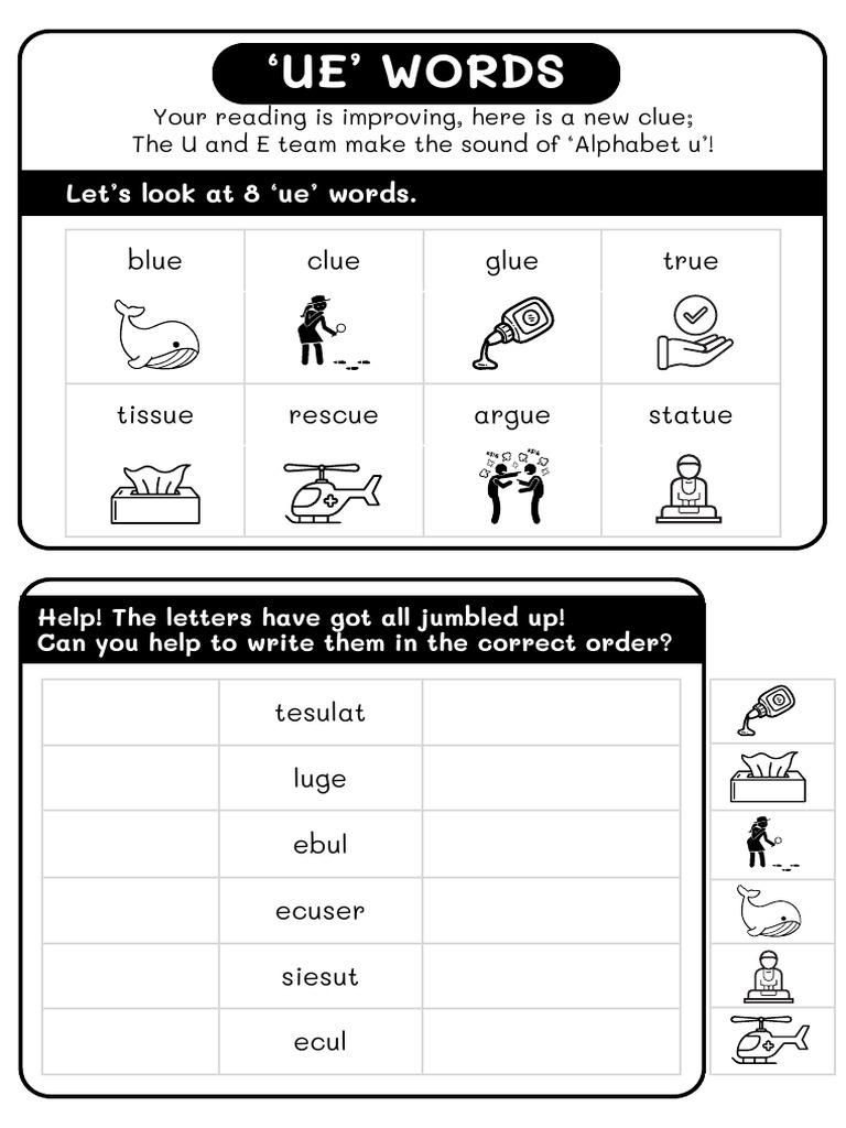 Fun Activities with 'UE' Words | PDF