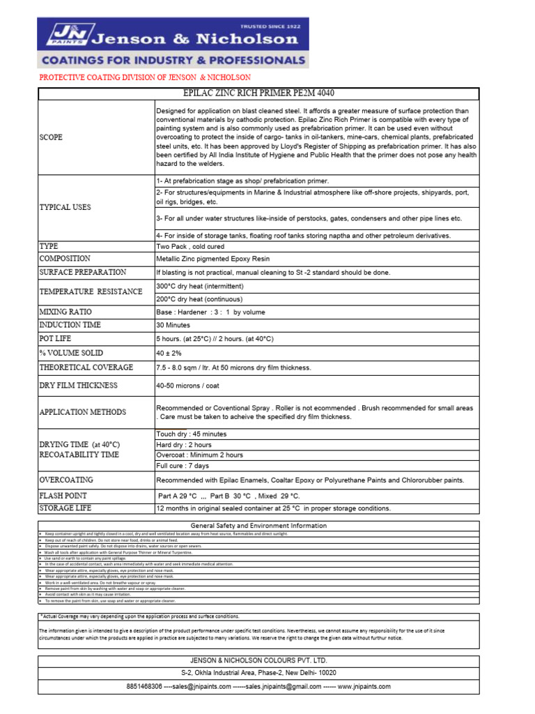 EPILAC ZINC RICH PRIMER PE2M 4040 | PDF | Paint | Water