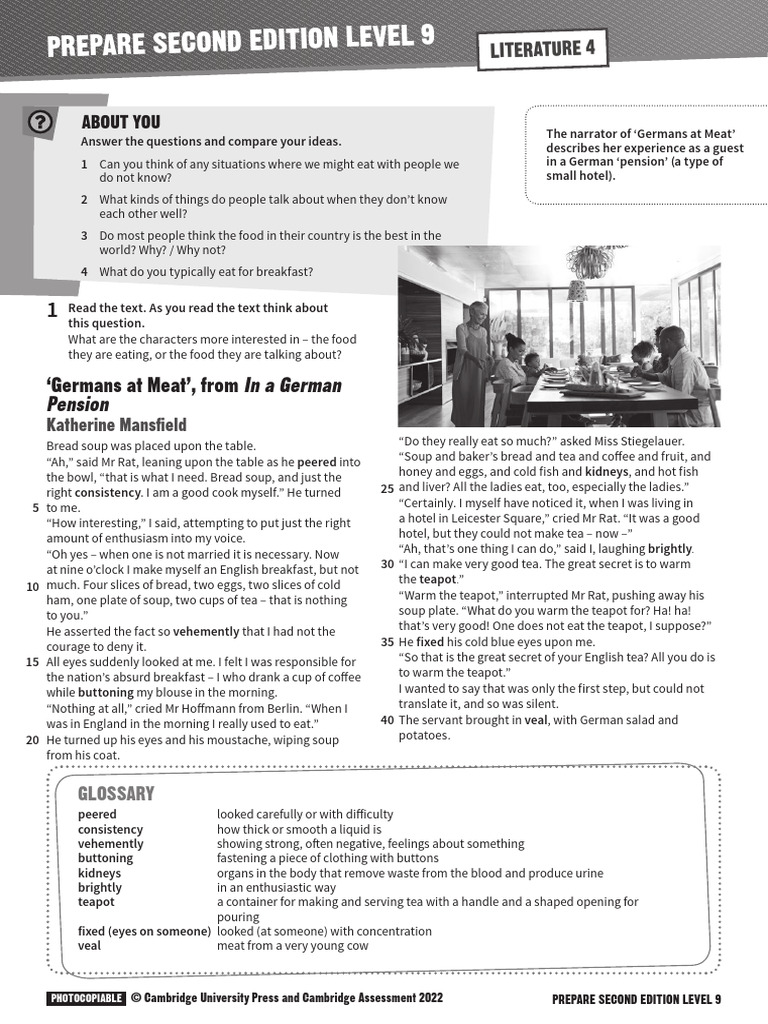 PREPARE L9 Literature Worksheet 04 | PDF | Cuisine | Foods