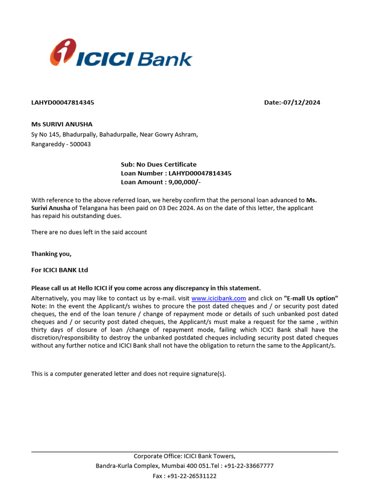 Icici Noc | PDF