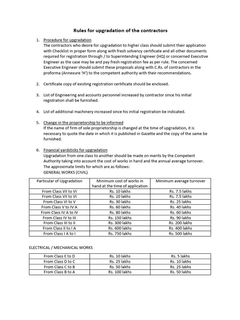 Rules For Upgradation of The Contractors | PDF